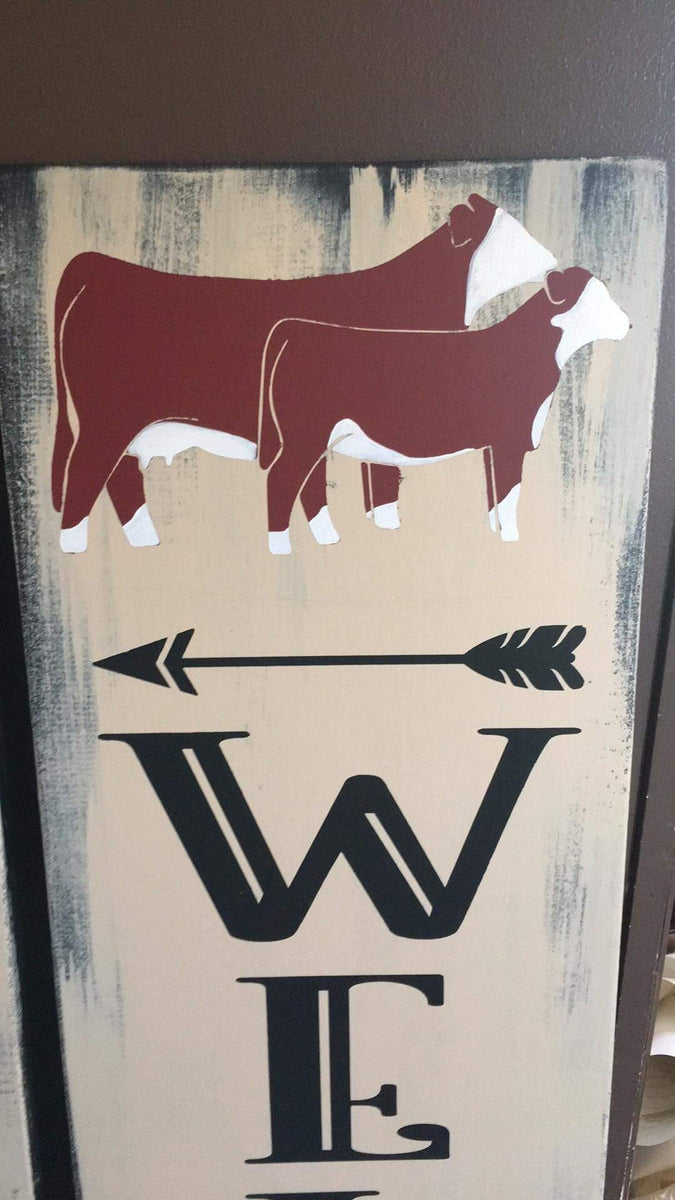 WELCOME SIGN RED/WHITE FACE HEIFER – MeMe's Custom Embroidery